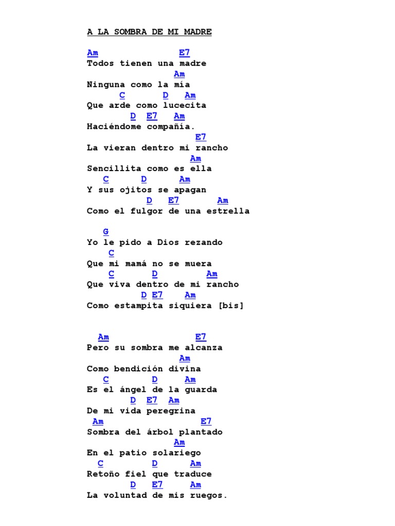 A La Sombra De Mi Madre Acordes Pdf Poesía