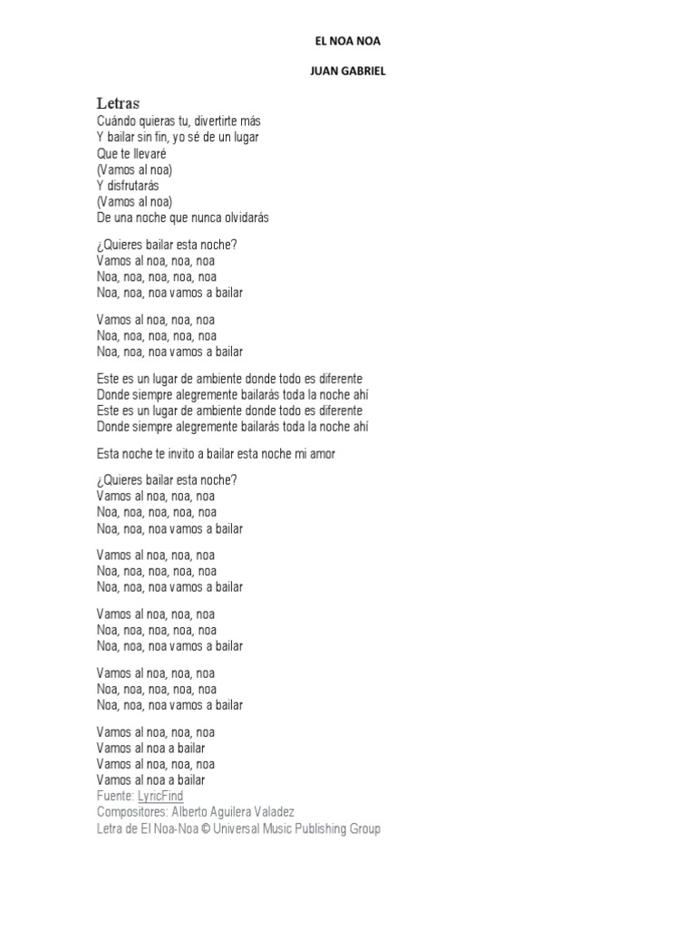 El Noa Noa (Letra) Juan Gabriel | PDF