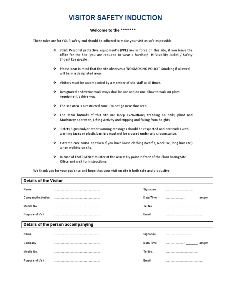 Visitor Safety Induction Guidelines | PDF | Personal Protective ...