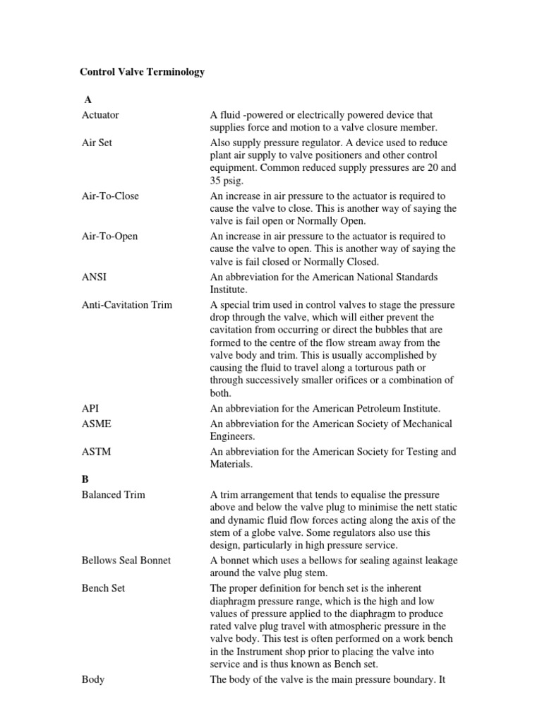 Control Valve Terminology | PDF | Valve | Actuator