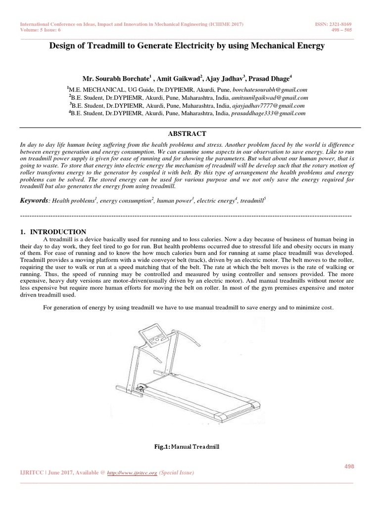 Design of Treadmill To Generate Electricity by Using Mechanical Energy ...