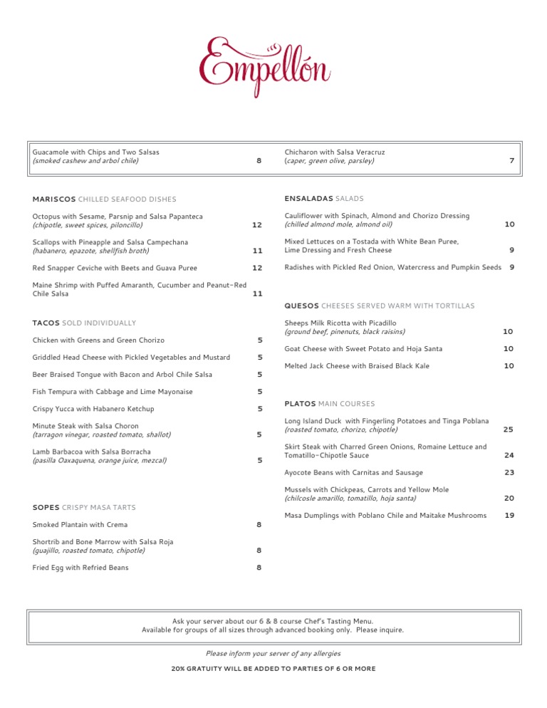 Empellón Dinner Menu | PDF | Salad | North American Cuisine