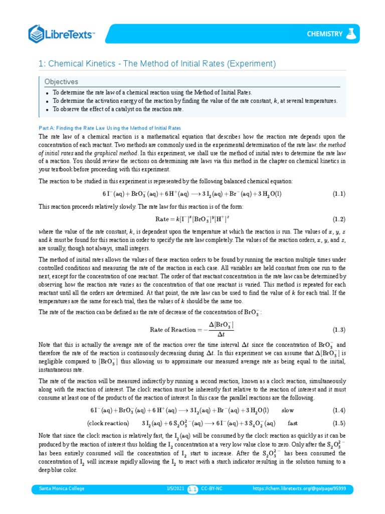 01 Chemical Kinetics - The Method of Initial Rates (Experiment) | PDF ...