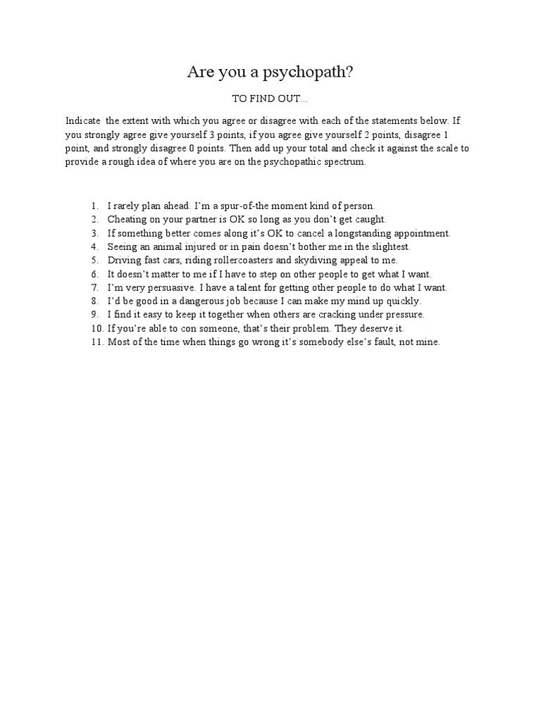 Are You A Psychopath-Test | PDF | Psychopathy | Social Psychology