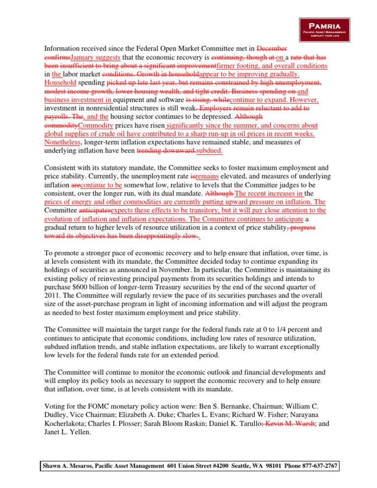 January - March FOMC Statement Comparison | PDF | Federal Open Market Committee | Inflation