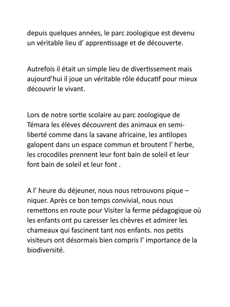 Compte rendu de sortie au zoo éducatif | PDF | Maison et jardin