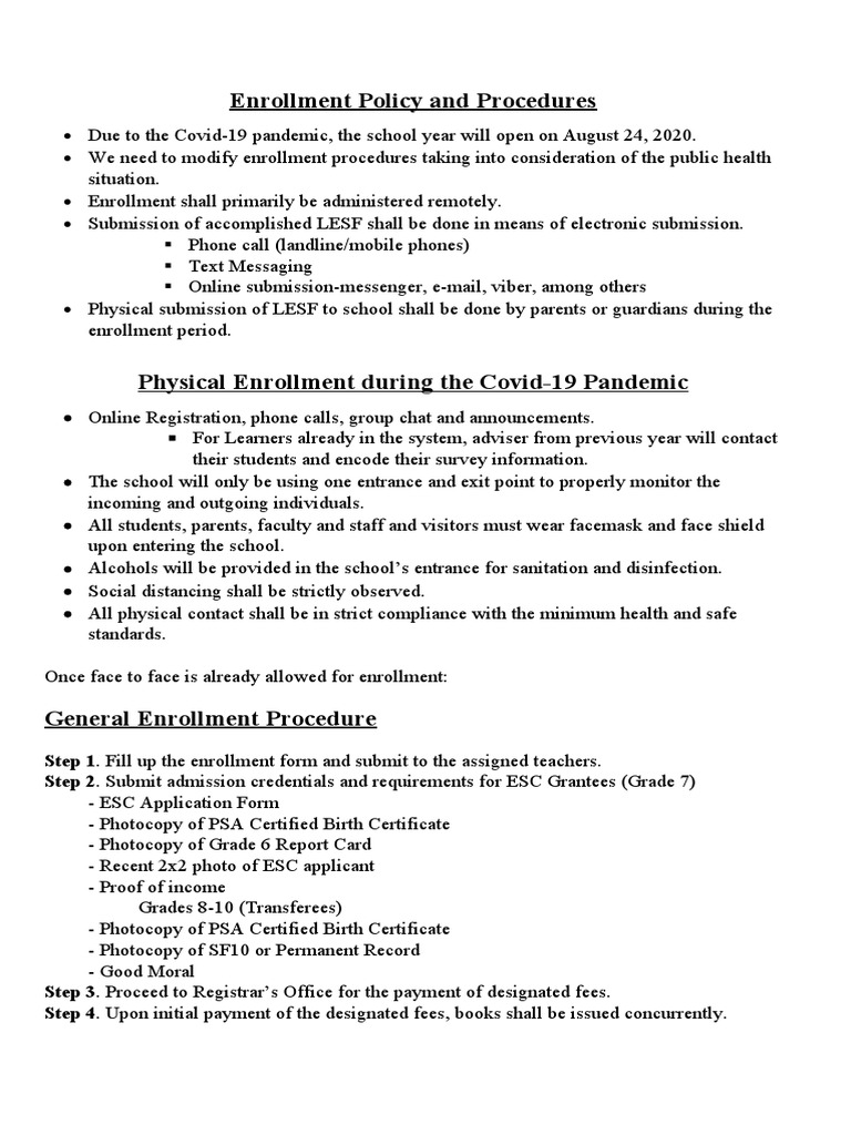 Enrollment Policy and Procedures | PDF