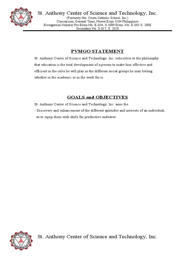 St. Anthony Center of Science and Technology, Inc.: Pvmgo Statement ...