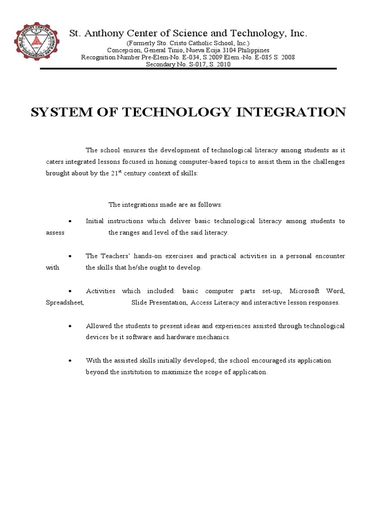 Technology Integration at St. Anthony School | PDF | Art