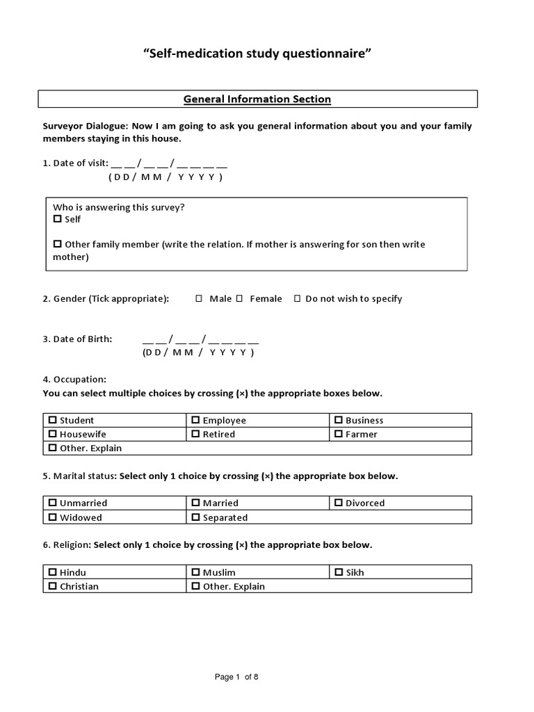 Appendix 2 Self-Medicaition Study Questionnaire | PDF | Medical ...