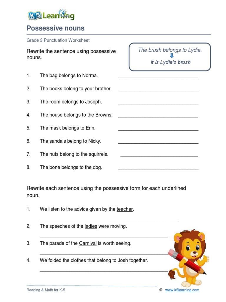 Grade 3 Possessive Nouns B | PDF | Syntactic Relationships | Morphology