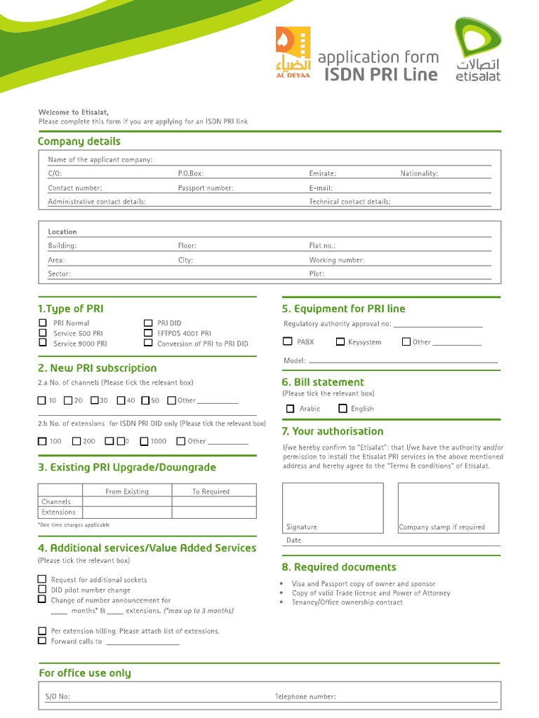 ISDN PRI Application Form | PDF | Conference Call | Voice Over Ip