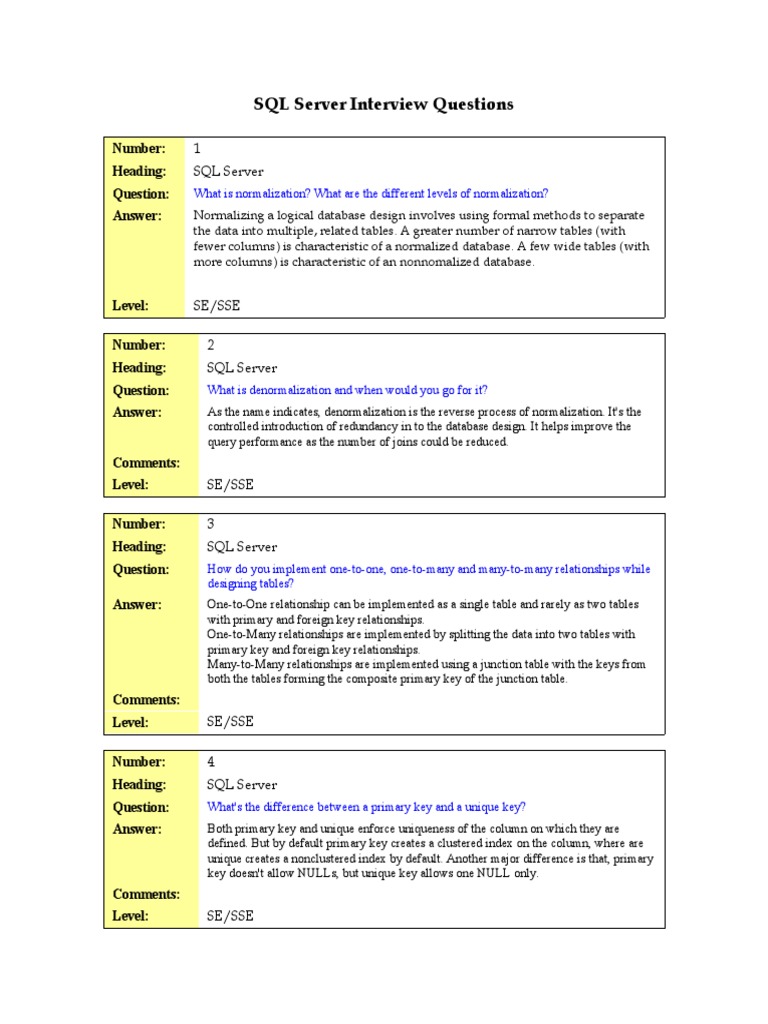SQL Server Interview Questions: Number: Heading: Answer | PDF | Database Index | Microsoft Sql ...