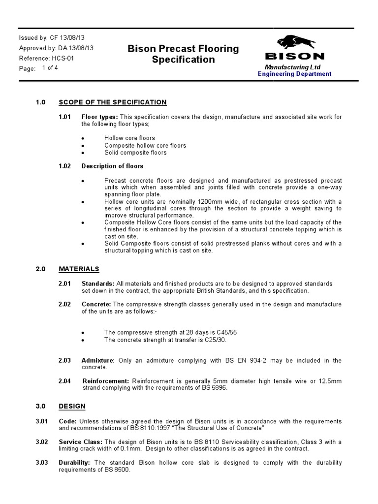 Bison Bison Precast Flooring Specification: 1.0 Scope of The ...