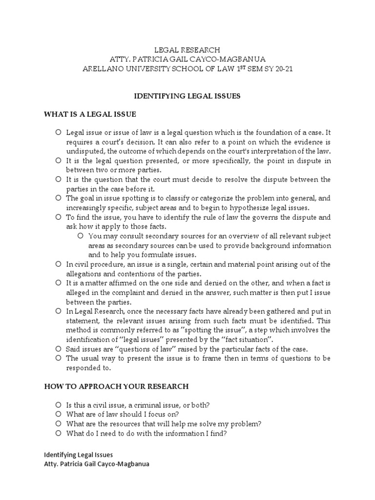 Identifying Legal Issues Handout | PDF | Crime & Violence | Crime Thriller