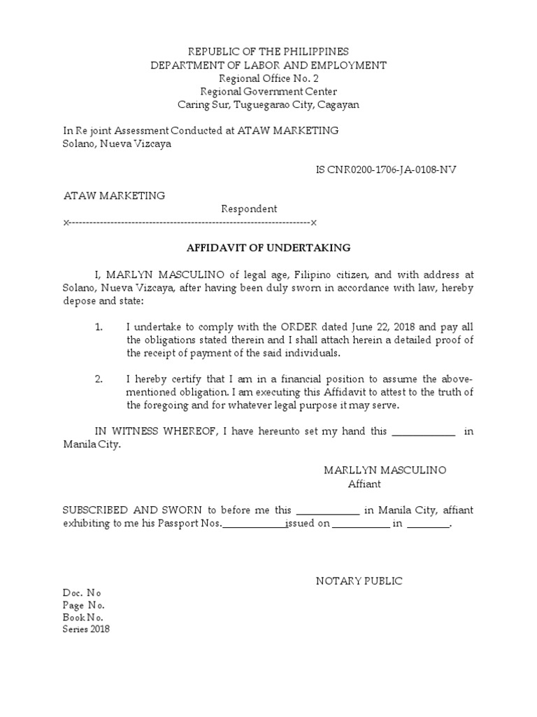 Affidavit of Undertaking | PDF