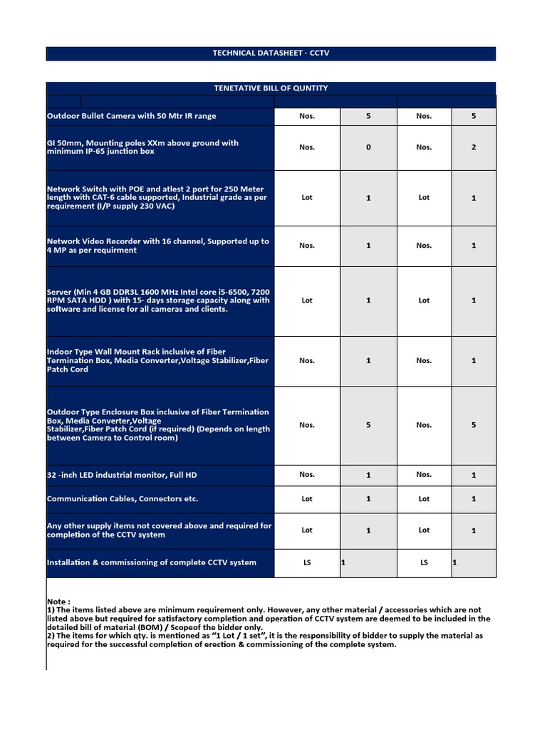 CCTV System - Technical Specification | Download Free PDF | Closed ...