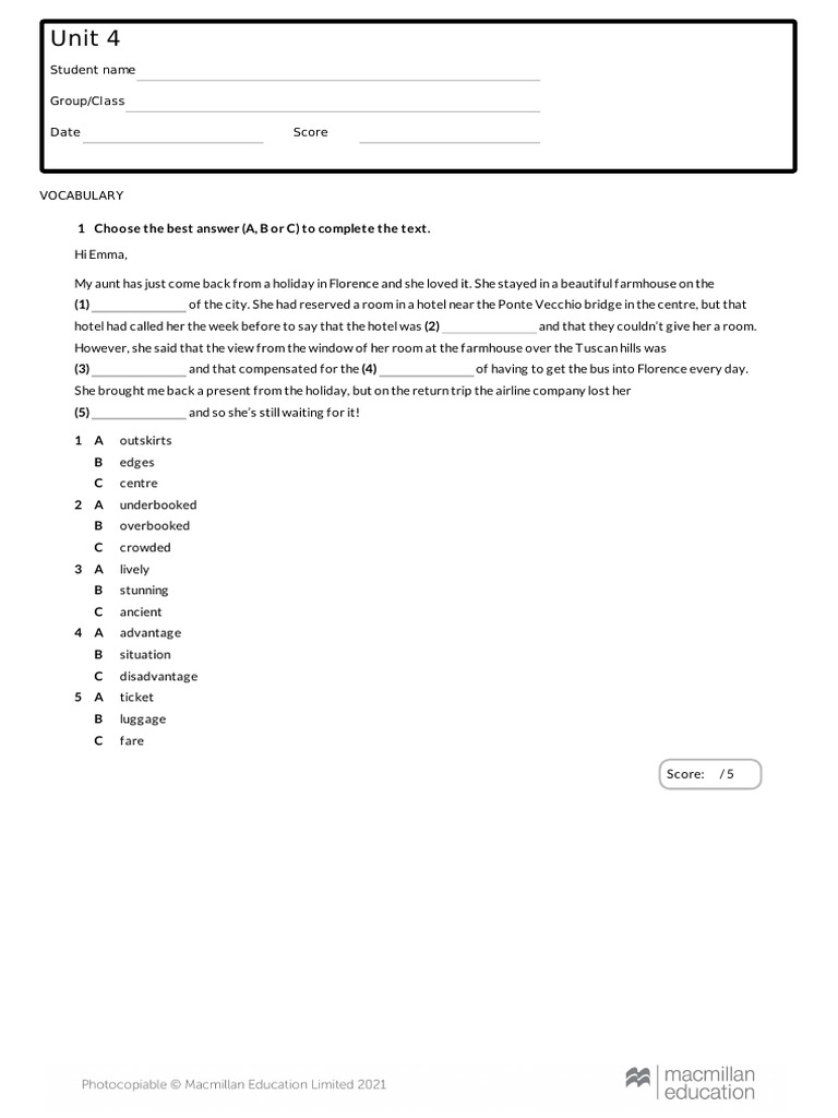 Vocabulary Quiz: Travel Scenario | PDF