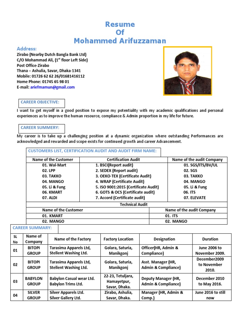 CV of Mohammad Arifuzzaman | PDF | Regulatory Compliance | Business