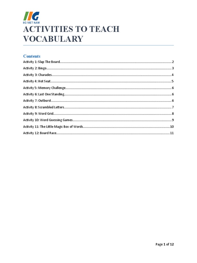 Engaging Activities to Reinforce Vocabulary: A Guide for Interactive ...