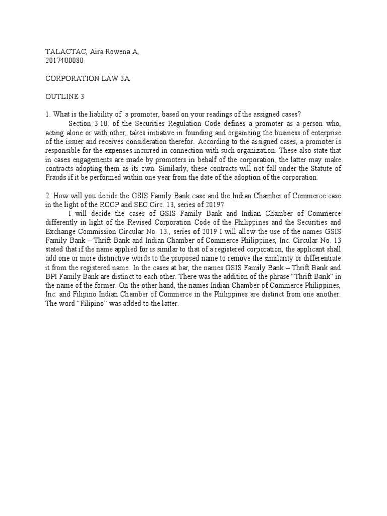 Talactac, Aira Rowena A. - Corpo3a - Outline 3 | PDF