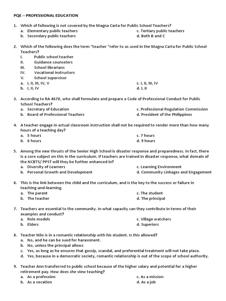 PQE PROF - ED Revised | PDF | Educational Assessment | Teachers
