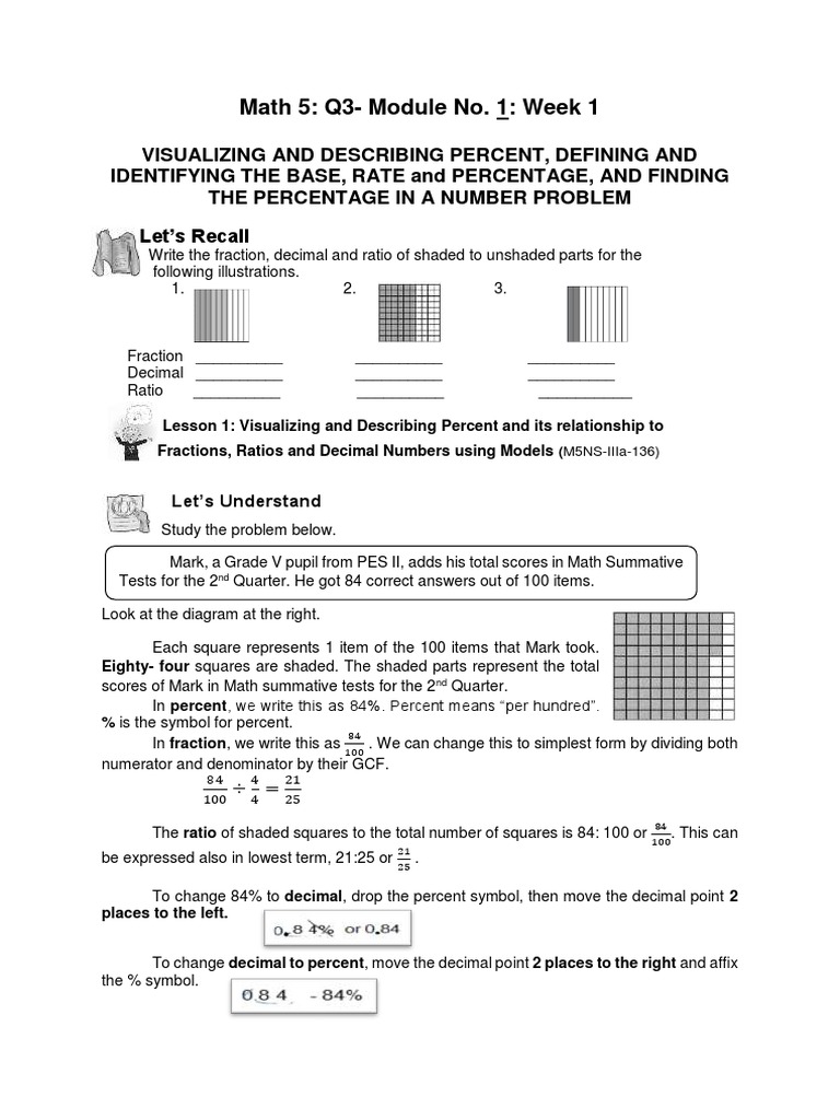 Math 5: Q3-Module No. 1: Week 1 | PDF | Percentage | Ratio