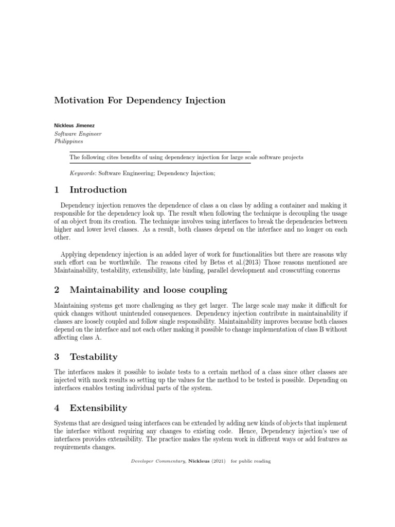 Motivation For Dependency Injection | PDF | Interface (Computing) | Class (Computer Programming)