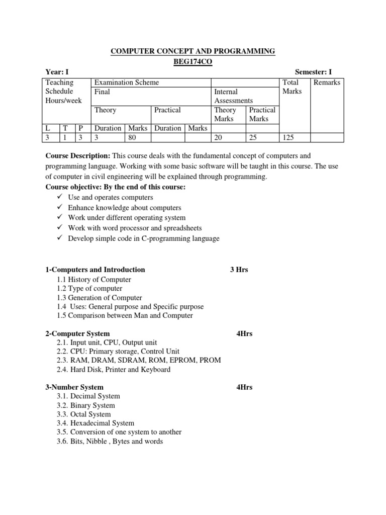 Computer Concept and C-Programming Syllabus | Download Free PDF | Operating System | Central ...