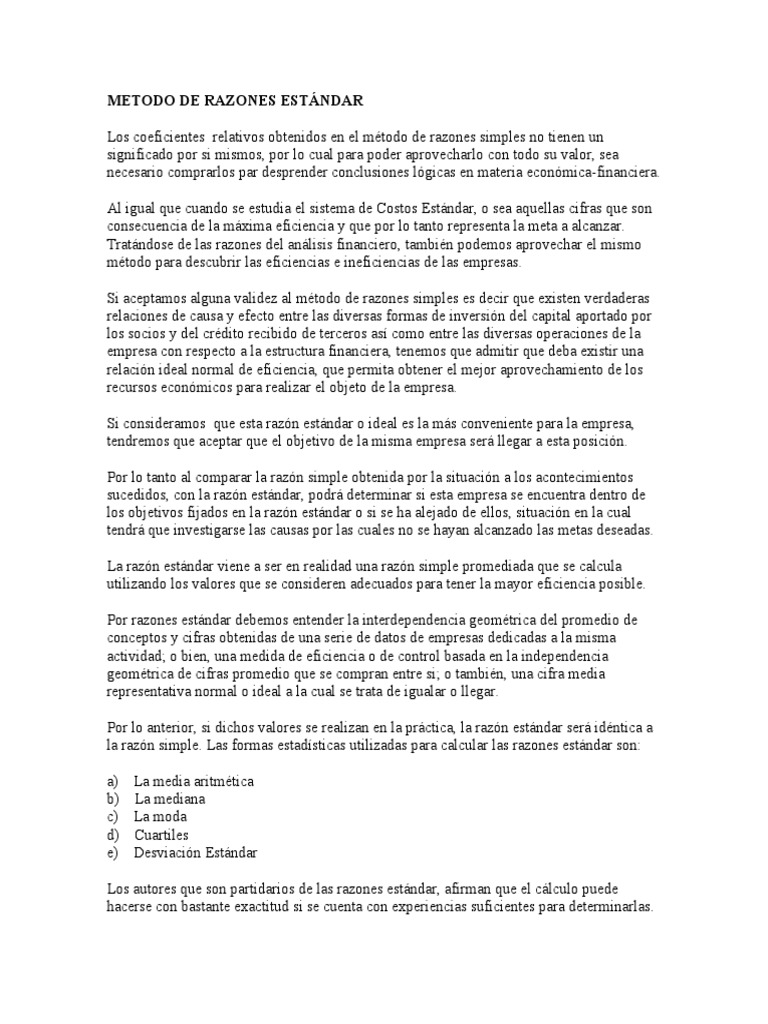 Metodo de Razones Estándar | PDF | Capital de trabajo | Método científico