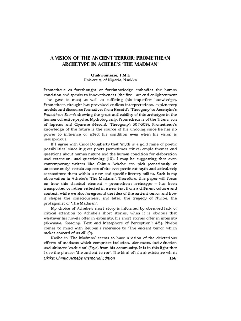 Promethean Archetype in Achebe's Madman | PDF | Archetype | Prometheus