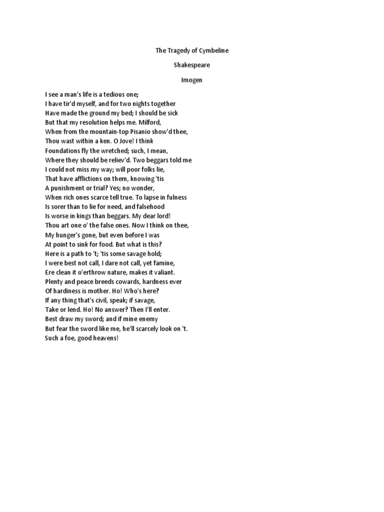 The Tragedy of Cymbeline Imogen Monologue | PDF