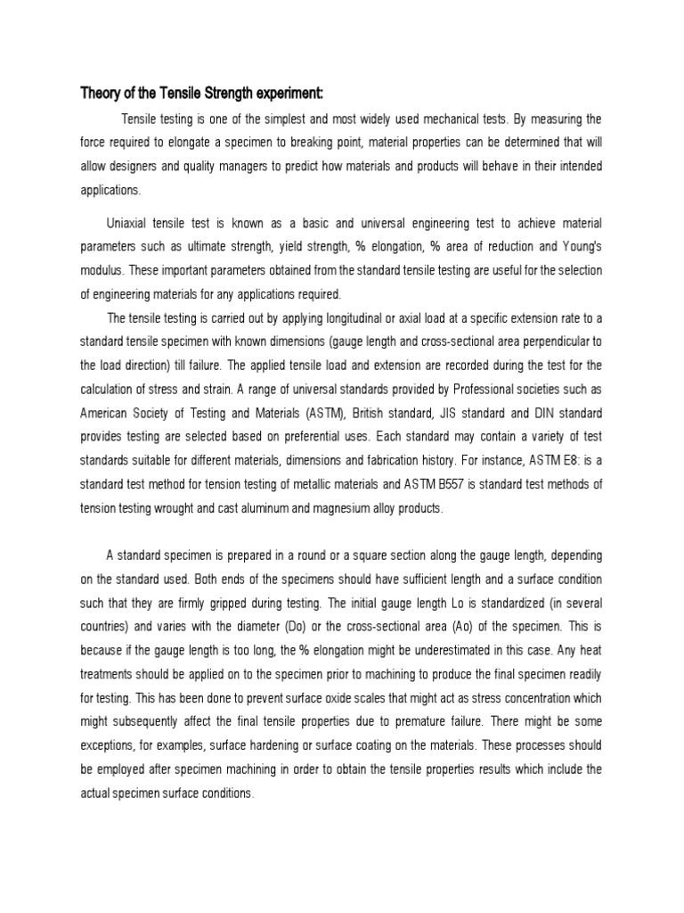 Theory of The Tensile Strength Experiment | PDF | Deformation ...