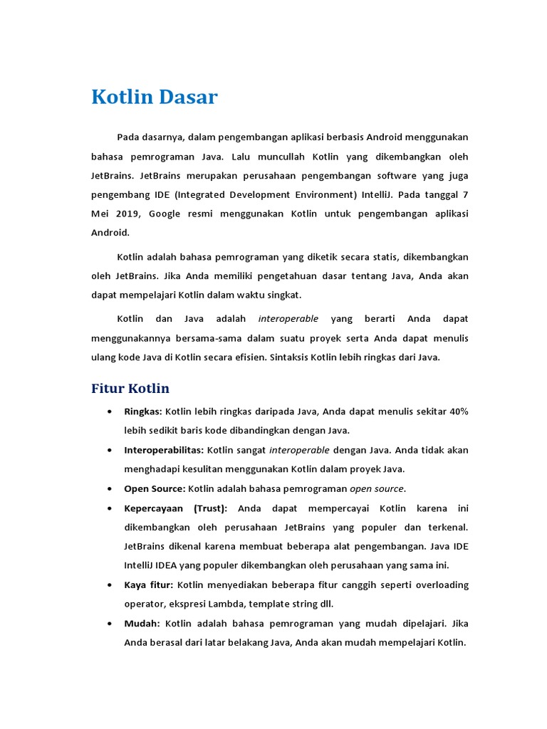 Panduan Dasar Kotlin untuk Android | PDF | Komputer | Teknologi & Rekayasa