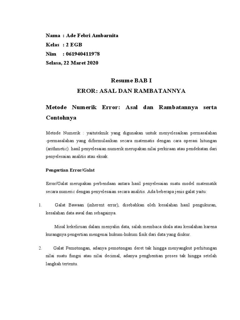 Metode Numerik: Pemahaman Error dan Contoh | PDF