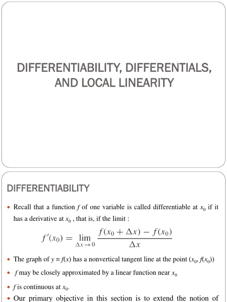 Exploring Differentiability, Differentials, Local Linear Approximations, and Applications of the ...