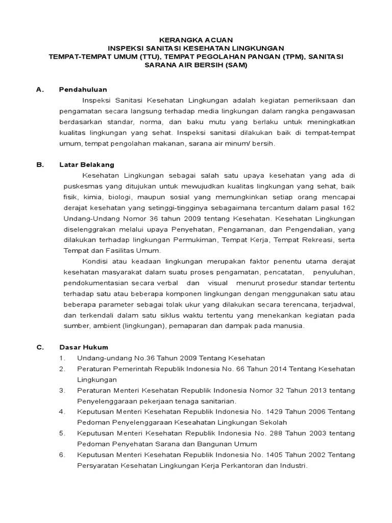 KAK Inspeksi Kesling TTU TPM SAB | PDF