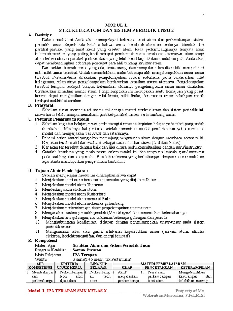 Modul Ipa-1 Atom Dan Sistem Periodik Unsur | PDF