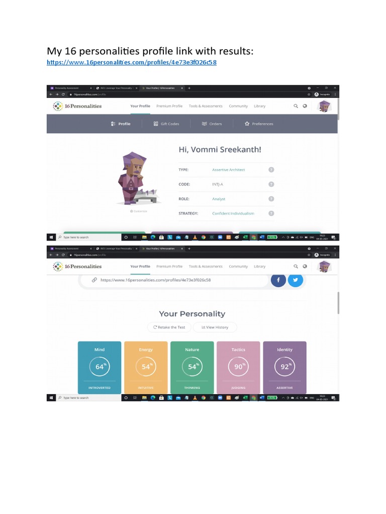 My 16 Personalities Profile Link With Results | PDF