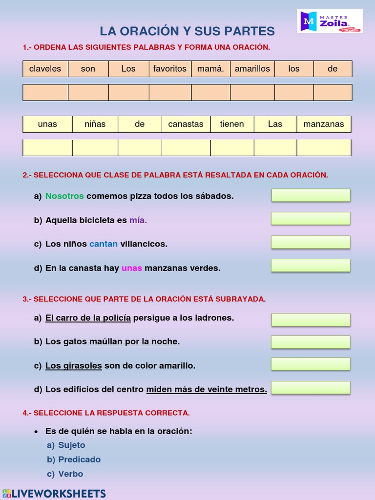 Actividades sobre la oración y sus partes | PDF