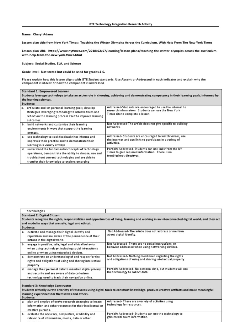 Iste Standards For Students | PDF | Lesson Plan | Design