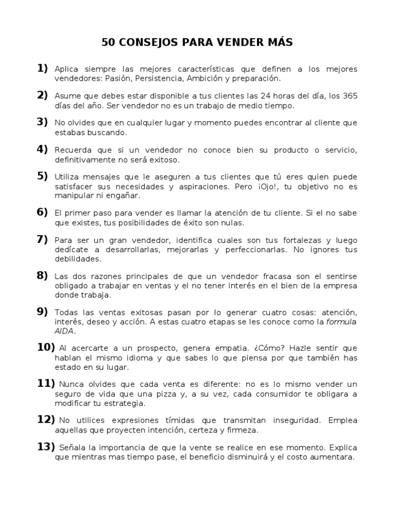 50 Consejos Para Vender Mas Pdf Cliente Business