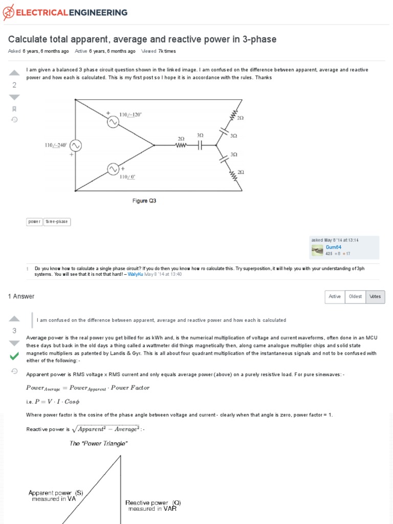 Calculate Total Apparent, Average and Reactive Power in 3-Phase ...
