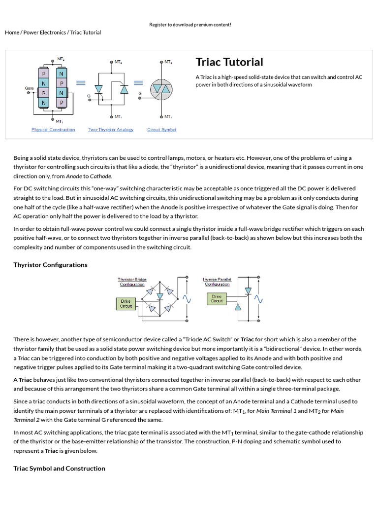Triac Tutorial And Triac Switching Circuits Download Free Pdf
