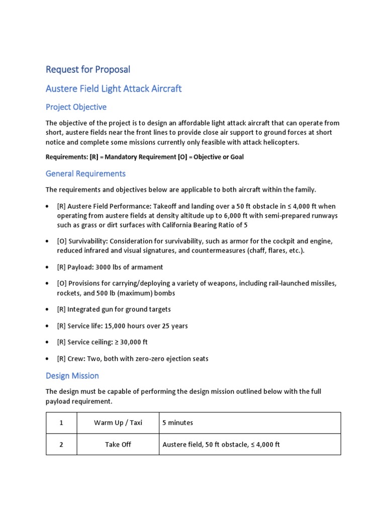 Request For Proposal: Austere Field Light Attack Aircraft | PDF ...
