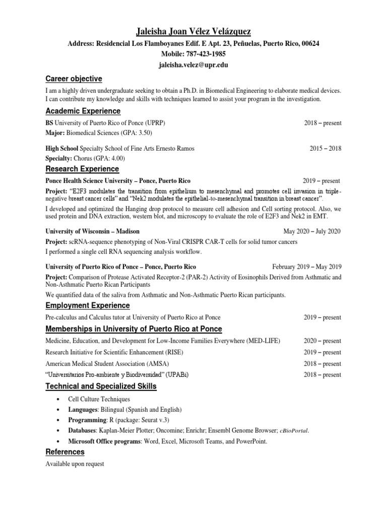 Resume Ingl4021 Portfolio | PDF | Biotechnology | Biology
