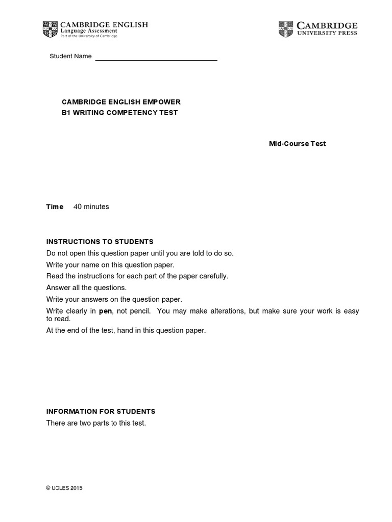 B1 Writing Competency Test | PDF