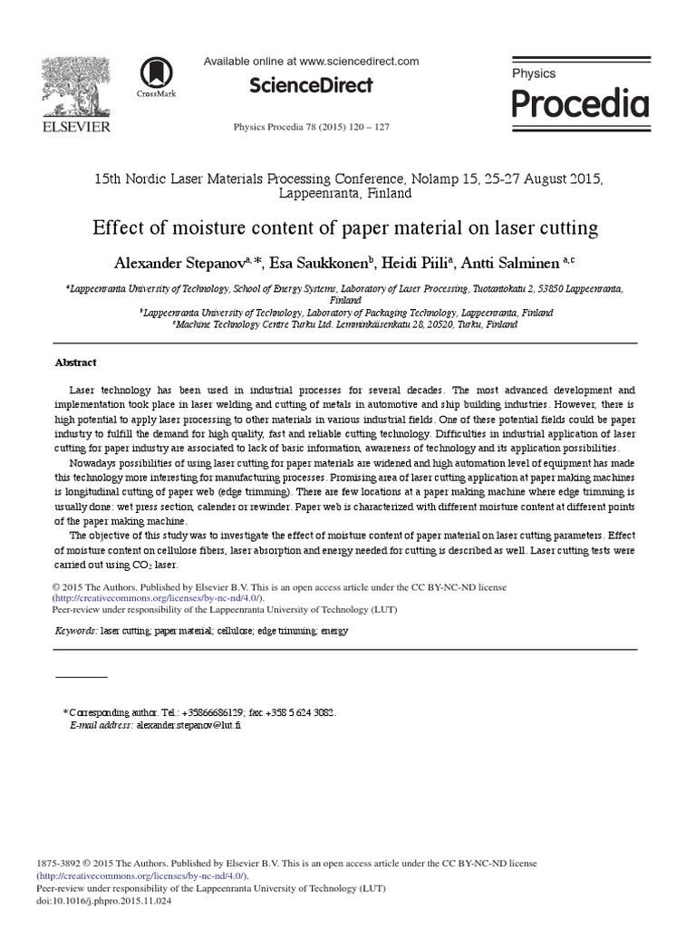 Effect of Moisture Content of Paper Material On Laser Cutting | PDF ...