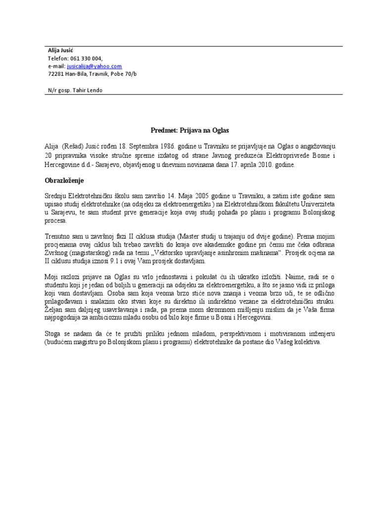 Prijava Na Oglas | PDF