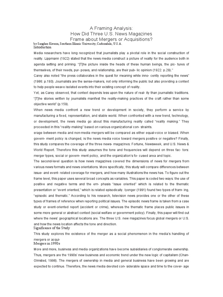 A Framing Analysis Pdf News Framing Social Sciences